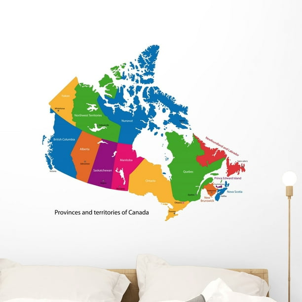 Colorful Canada Map with Wall Decal by Wallmonkeys Peel and Stick ...