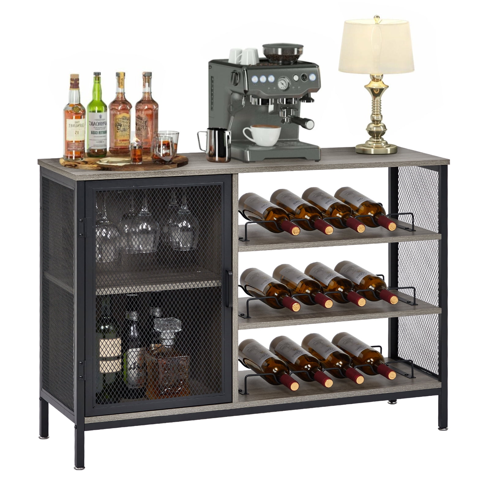 Oyang Wine Bar Cabinet with Removable Wine Rack, Industrial Bar ...