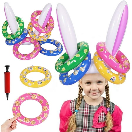 HTOOQ Easter Inflatable Bunny Ring Toss Games (2 Sets & 12 Rings ...