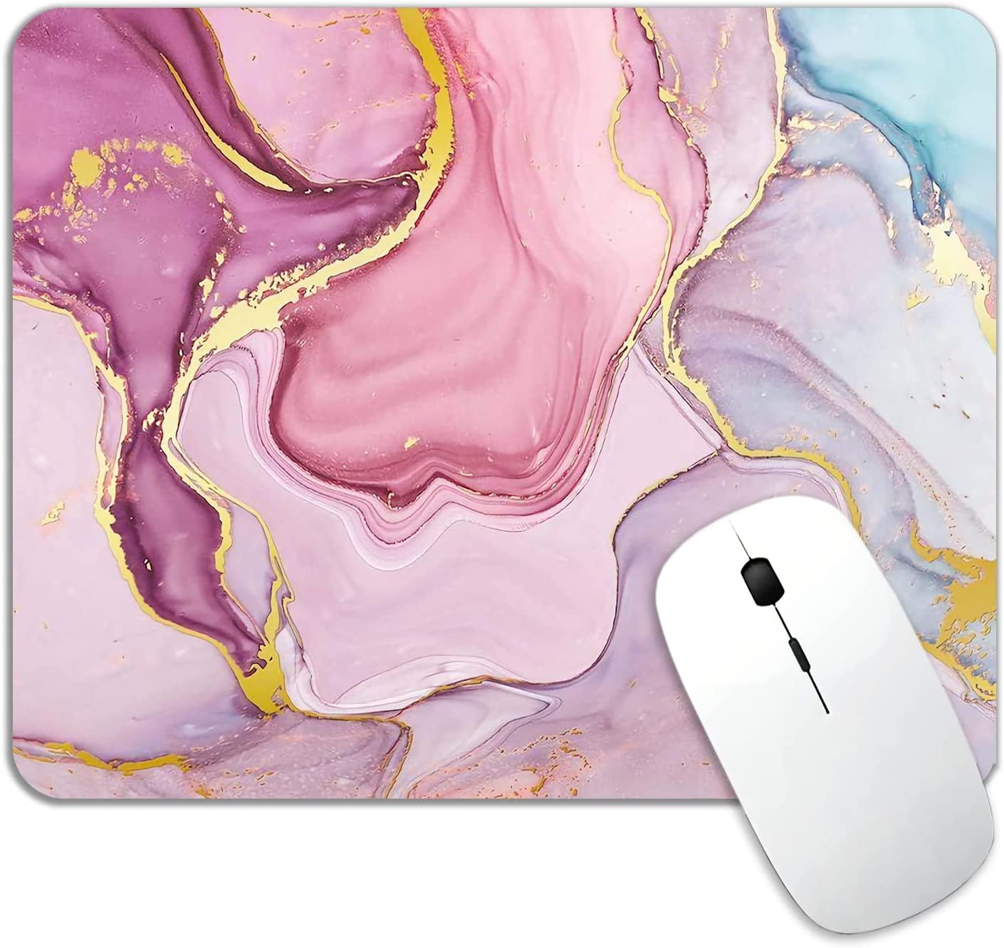 Pink Marble Mouse Pad for Girls and Women, Rectangular Texture Mousepad ...