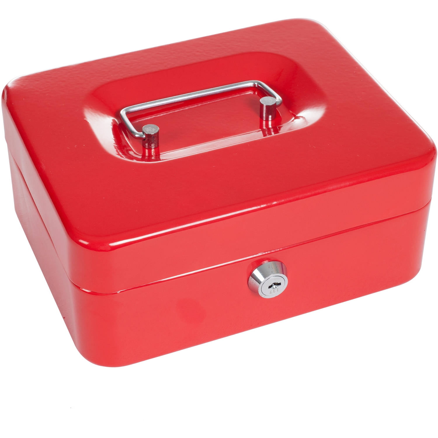 Stalwart 8′ Key Lock Cash Box with Coin Tray, Red