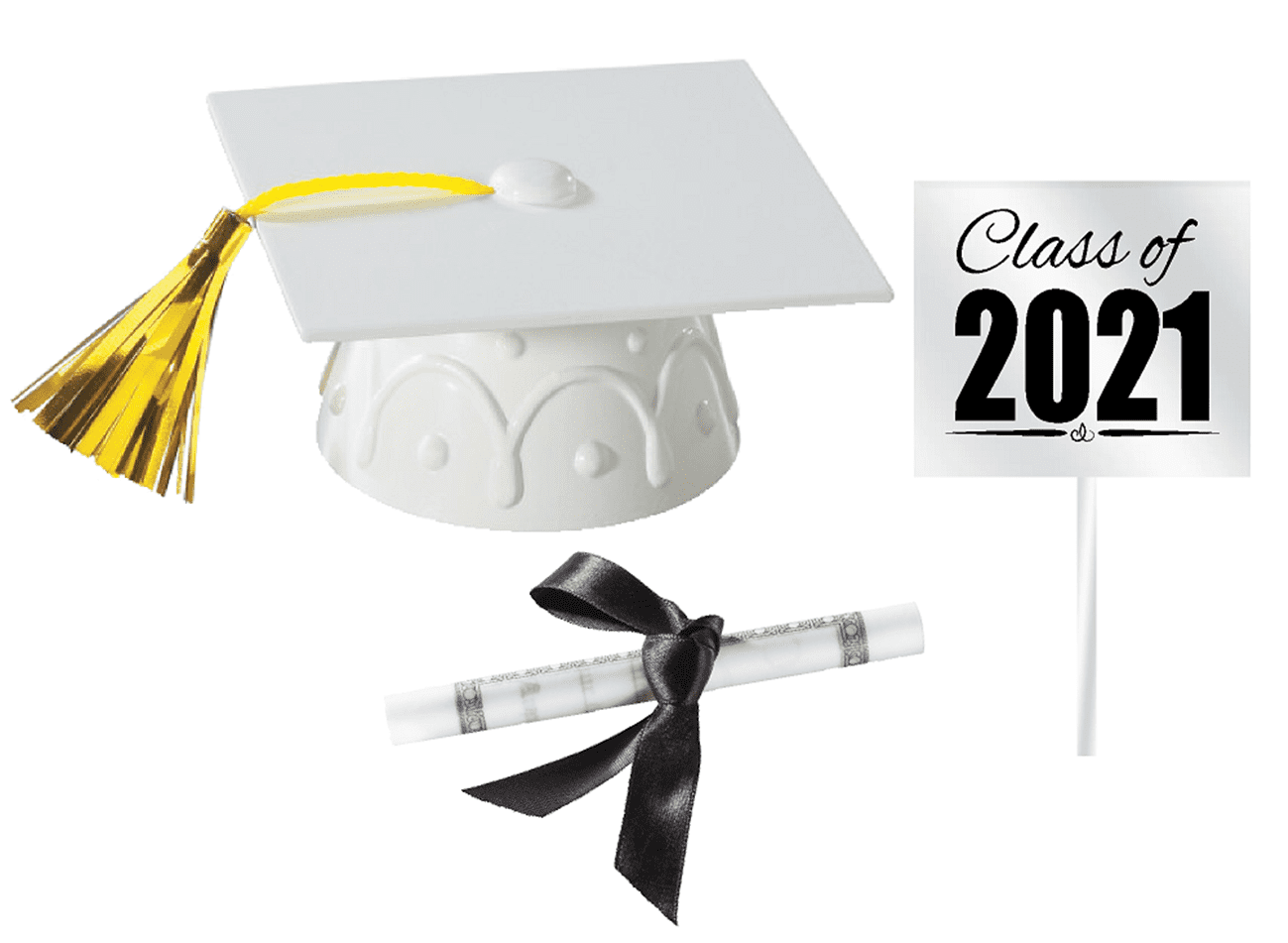White Mini Graduation Hat Cake Decoration Topper with Sign and Diploma ...