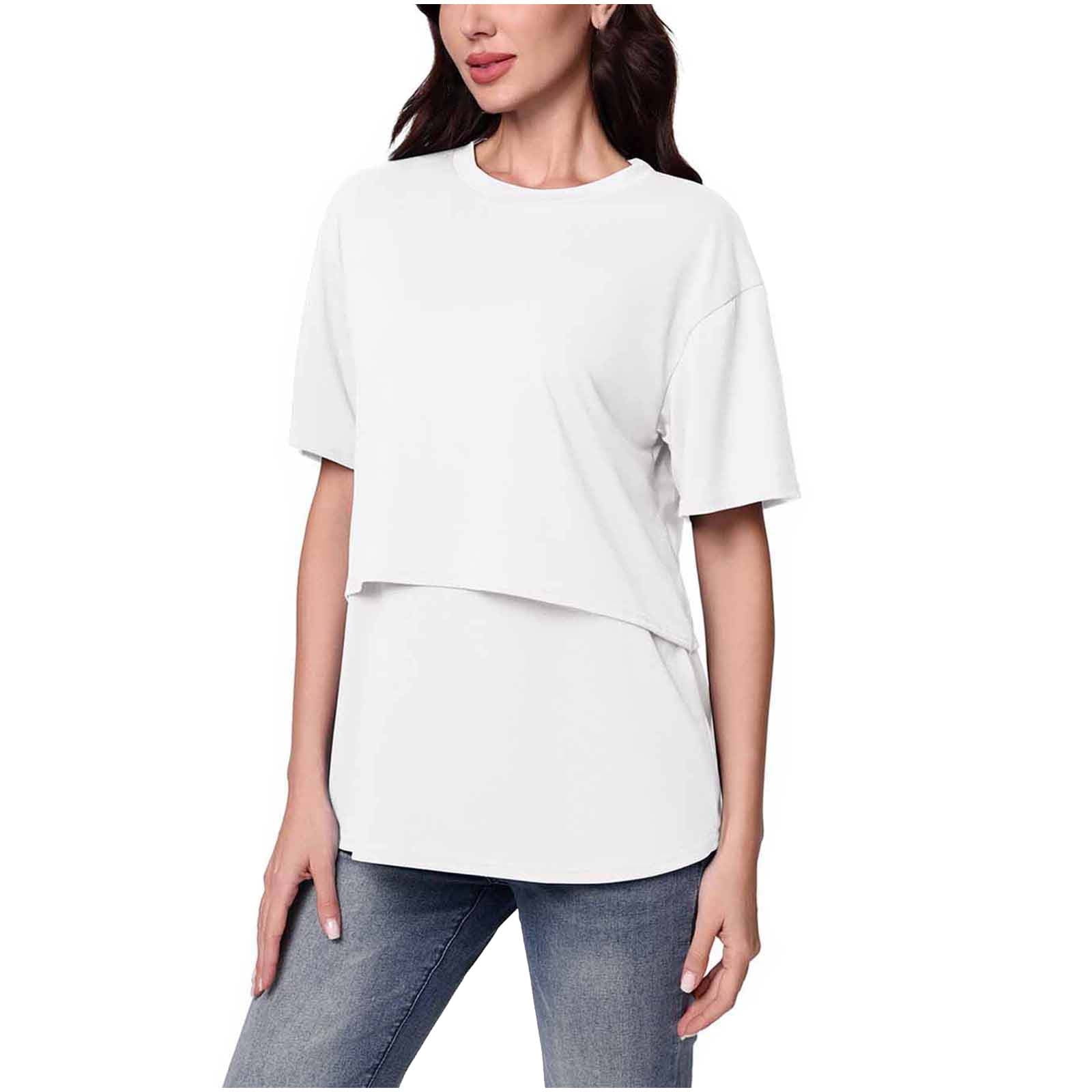Click here for Ovingeta Womens Double Layer Nursing Top Short Sle... prices
