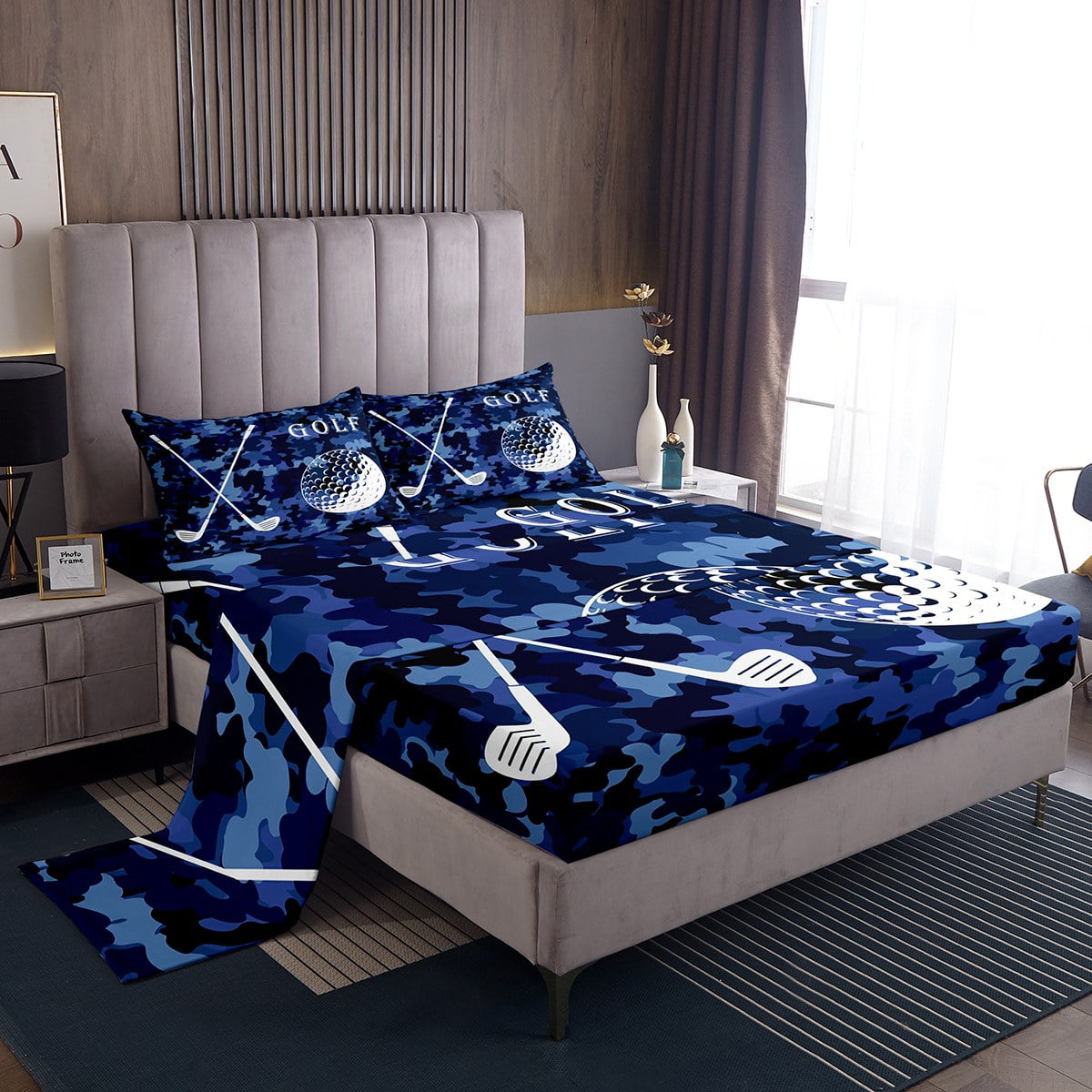 Click here for Erosebridal Golf Print Bed Sheets Queen  Blue Camo... prices