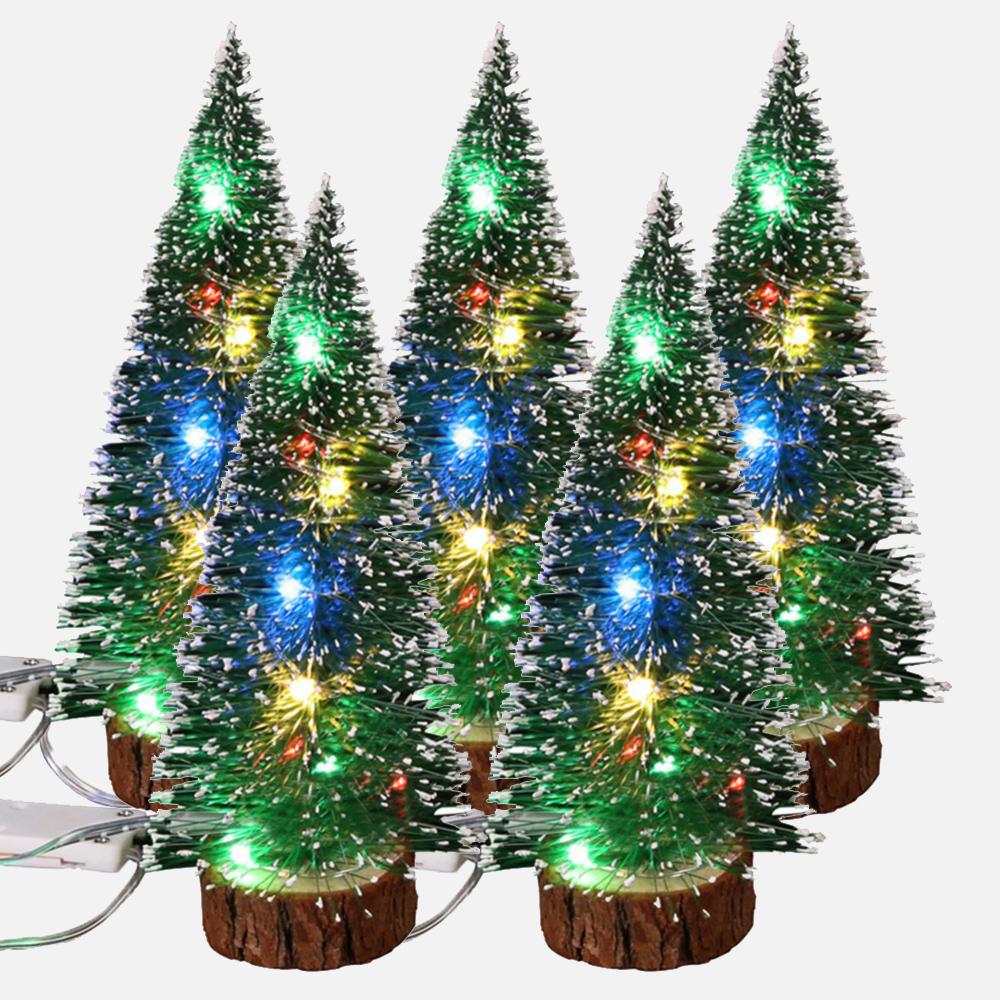 5 Pieces Artificial Mini Christmas Tree with LED Light, Mini Xmas Tree ...
