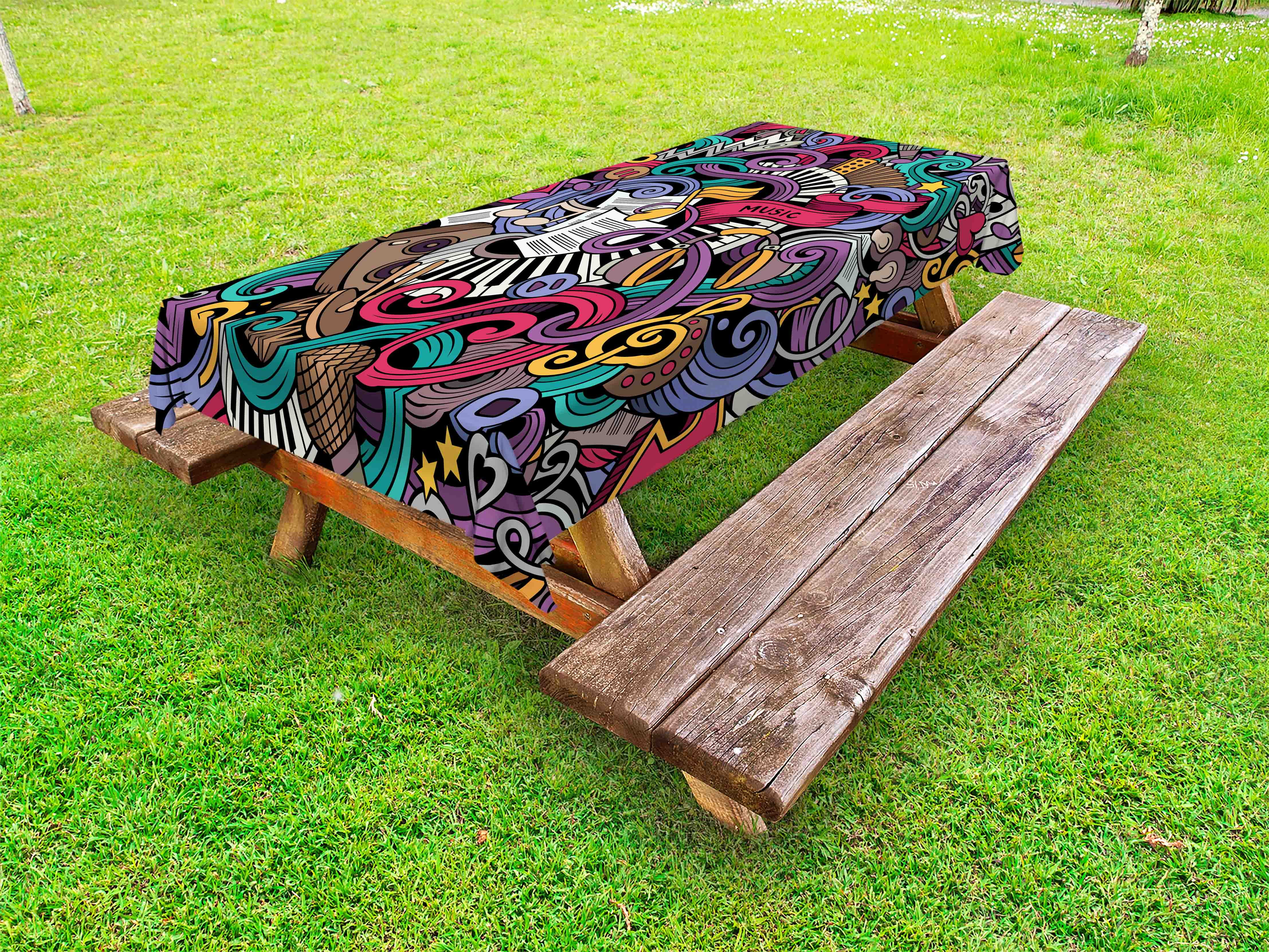 Doodle Outdoor Tablecloth, Music Themed Hand Drawn Abstract Instruments ...