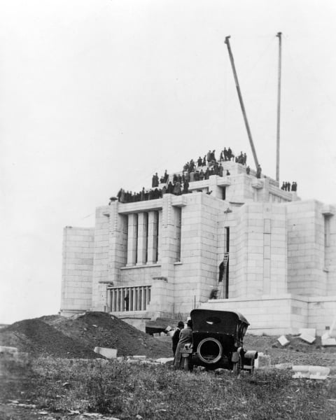 Print: Capstone Laying On Cardston Temple, 1917 - Walmart.com