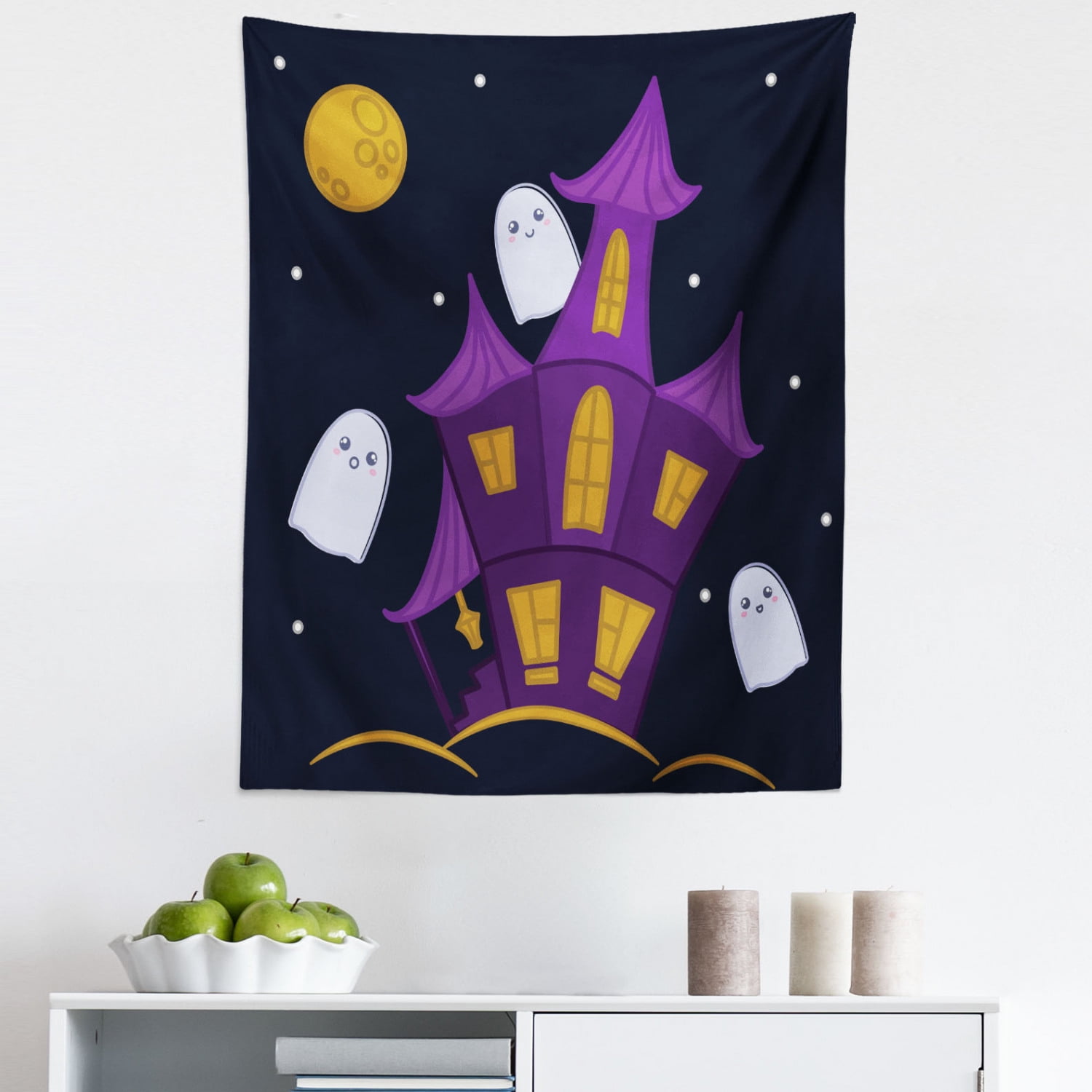 Ghost Tapestry, Dark Night Haunted House with Ghosts Halloween Design ...