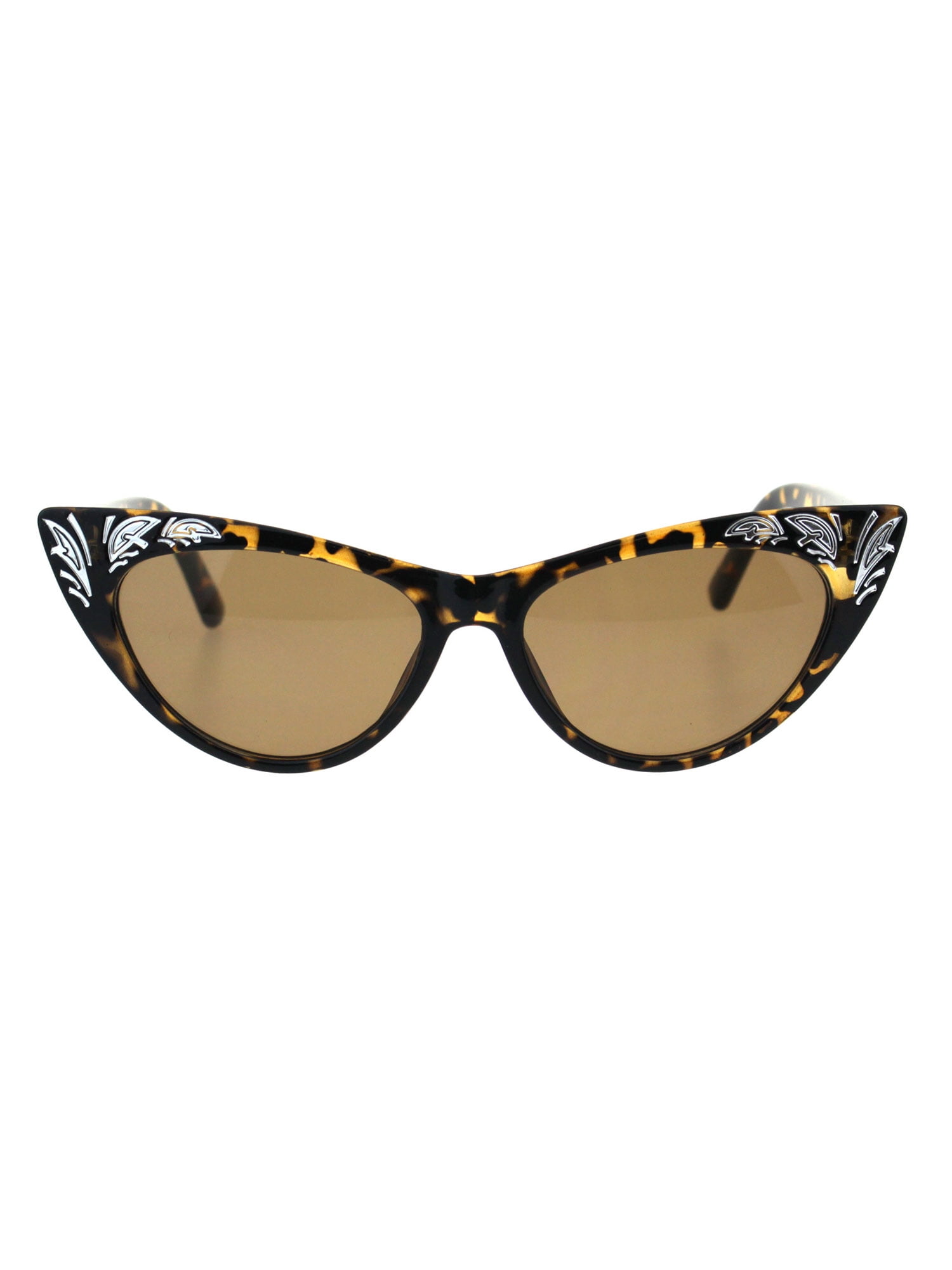 Sa106 Womens Cat Eye Gothic Bling Engraving Diva Sunglasses Tortoise