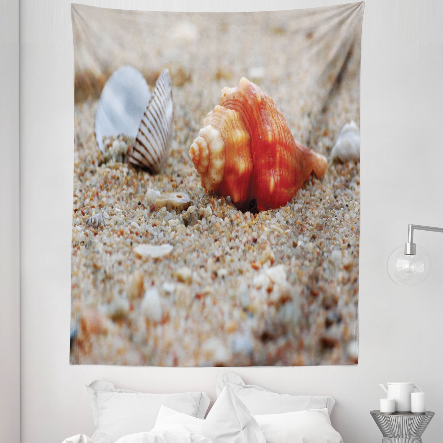 Beach Scene Tapestry, Shells on the Sand Marine Coast Theme Focused ...