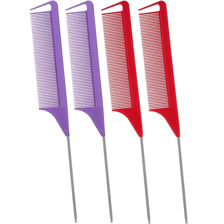4 Piece Parting Comb for Braids Rat Tail Comb Steel Pin Rat Tail Carbon ...