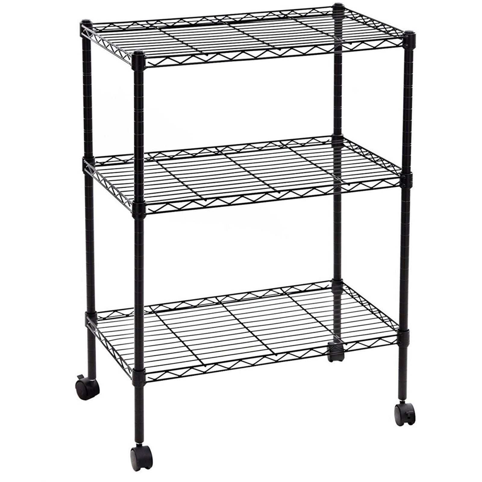 Storage Cart, 3-Layer Rolling Cart Coated Iron Shelf with Wheels Black ...