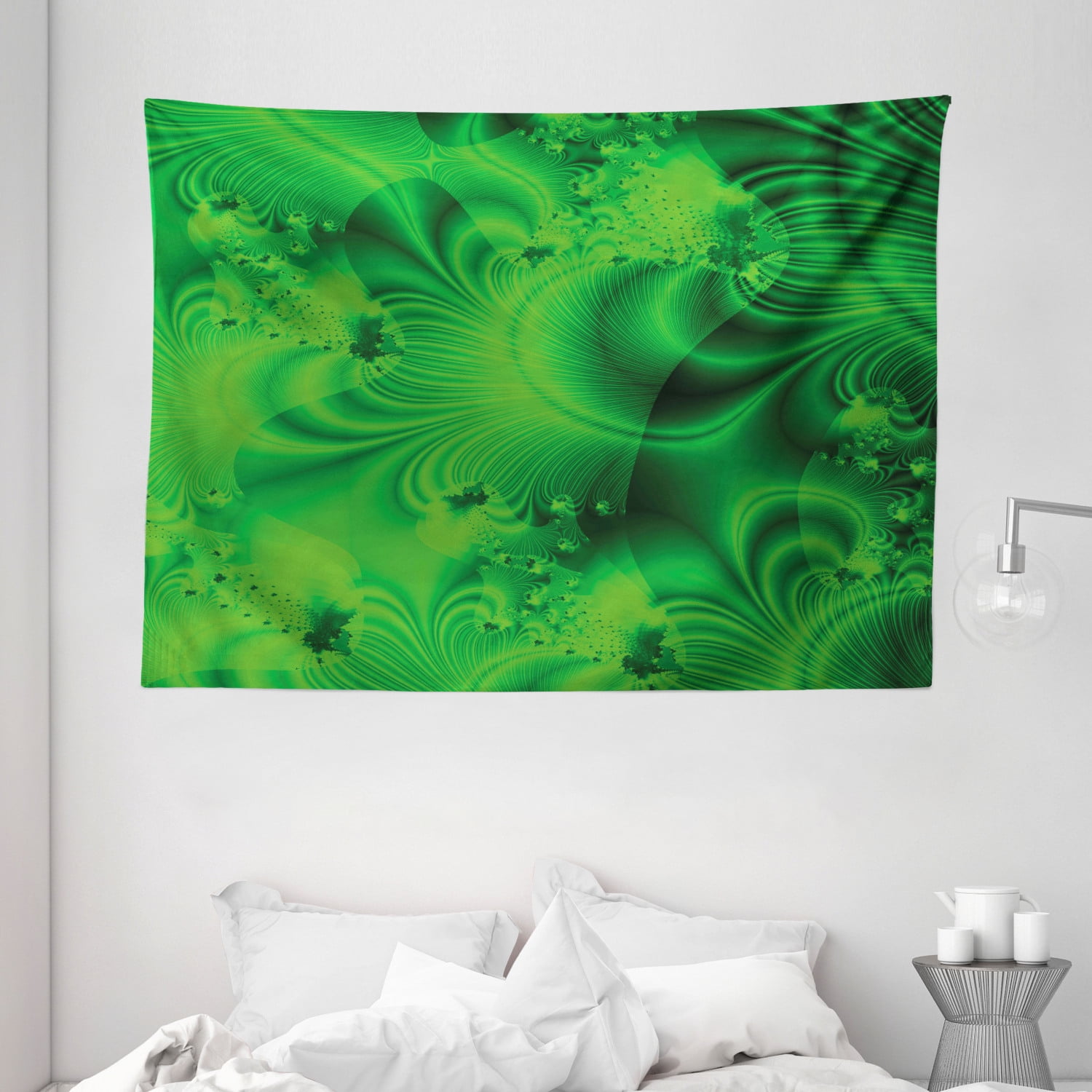 Lime Green Tapestry, Vibrant Abstract Hazy Psychedelic Wavy Color ...