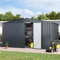 YODOLLA 10' x 12' Outdoor Metal Storage Shed with Sliding Roof ...