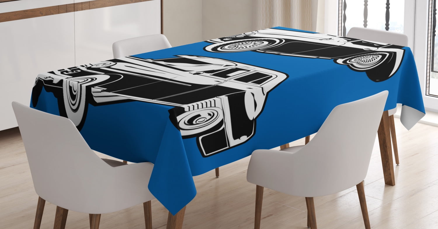 Ambesonne Cars Tablecloth Rectangular Table Cover, Black and White ...