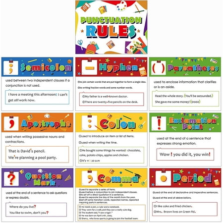 11 pieces Punctuation Rules Poster for Classroom, Laminated Educational ...