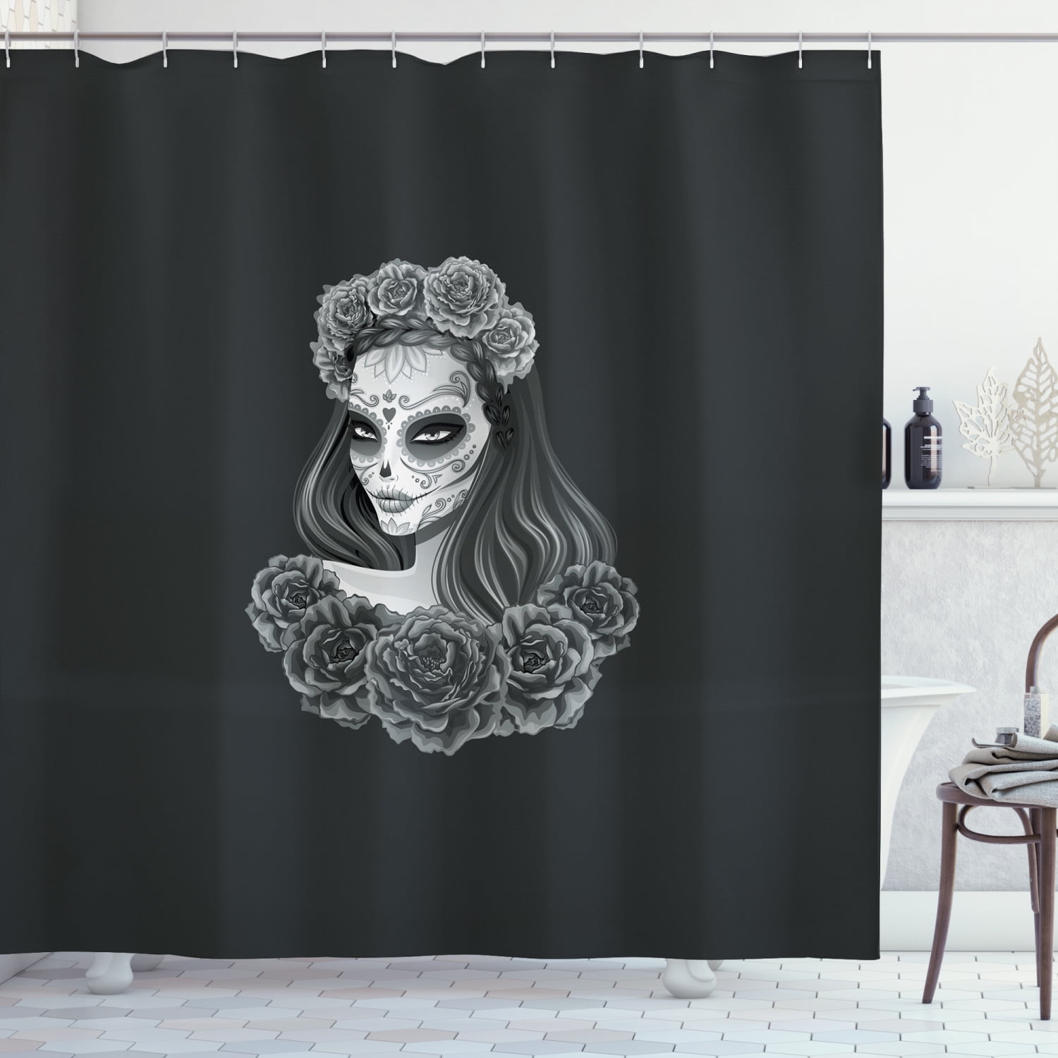 Ambesonne Day of the Dead Shower Curtain, Calavera Girl, 69"Wx84"L ...