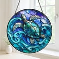 Fantasy Blue Turtle Faux Stained Glass Window Decor – Handmade Hanging ...