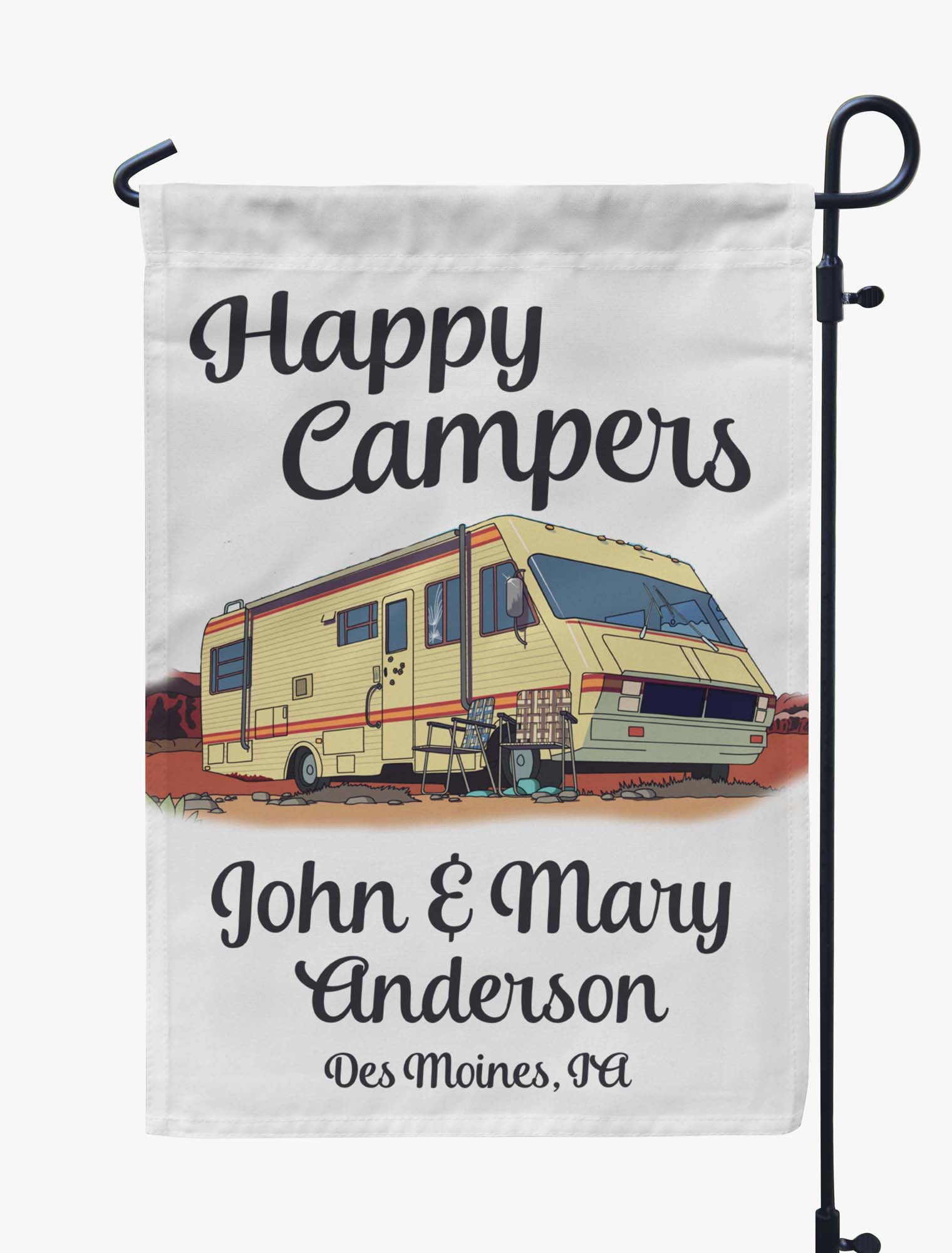 Printtoo White Happy Campers Caravans 12.5x18 Inches Double ...