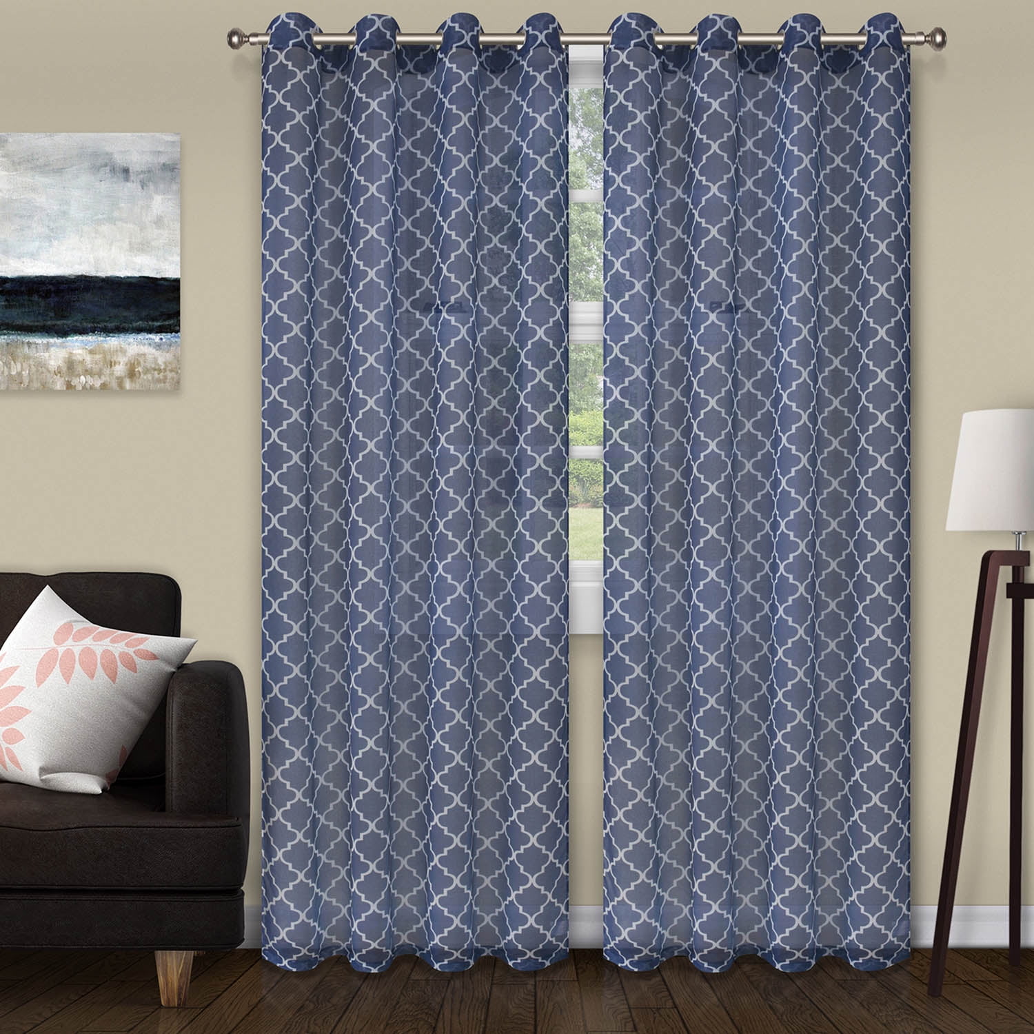 Trellis 2 Panels Sheer Curtains (52X96), Blue - Walmart.com