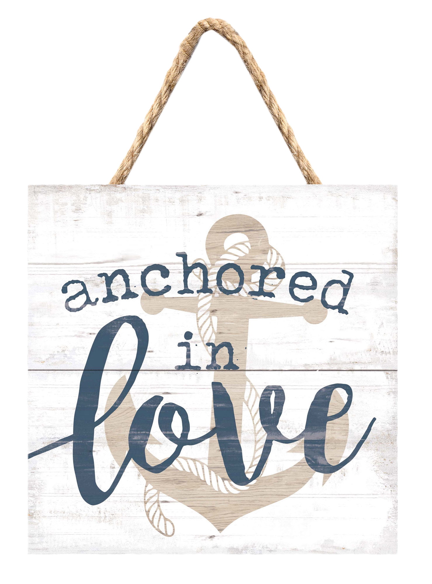 P. Graham Dunn Anchored in Love Nautical Blue 7 x 7 Pine Wood Hanging ...