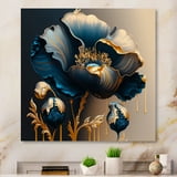 Free Shipping! Designart Deep Blue and Gold Floral Canvas Wall Art ...