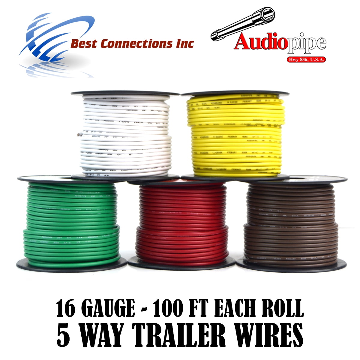 5 Way Trailer Wire Light Cable for Harness LED 100ft Each Roll 16 Gauge ...