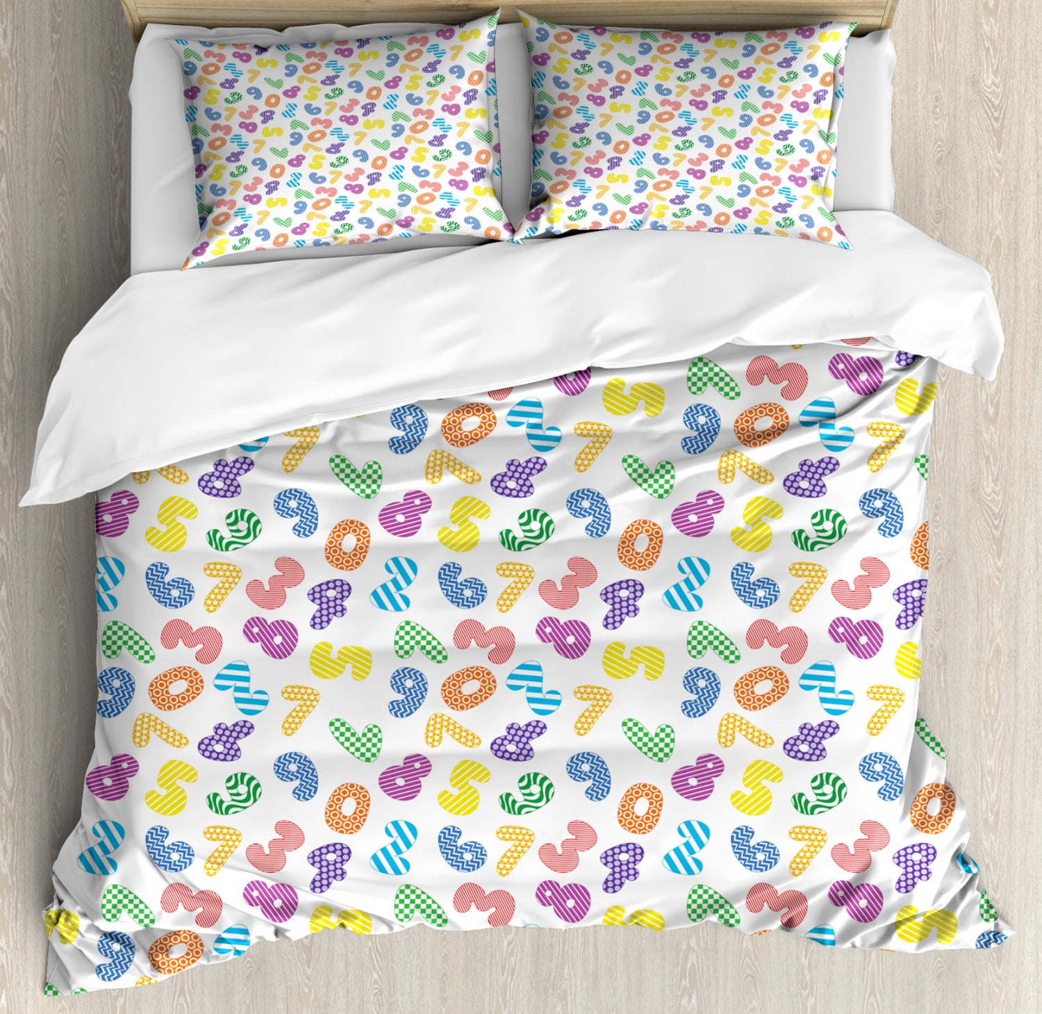 Numbers Duvet Cover Set Queen Size, Dots and Lines with Numbers ...