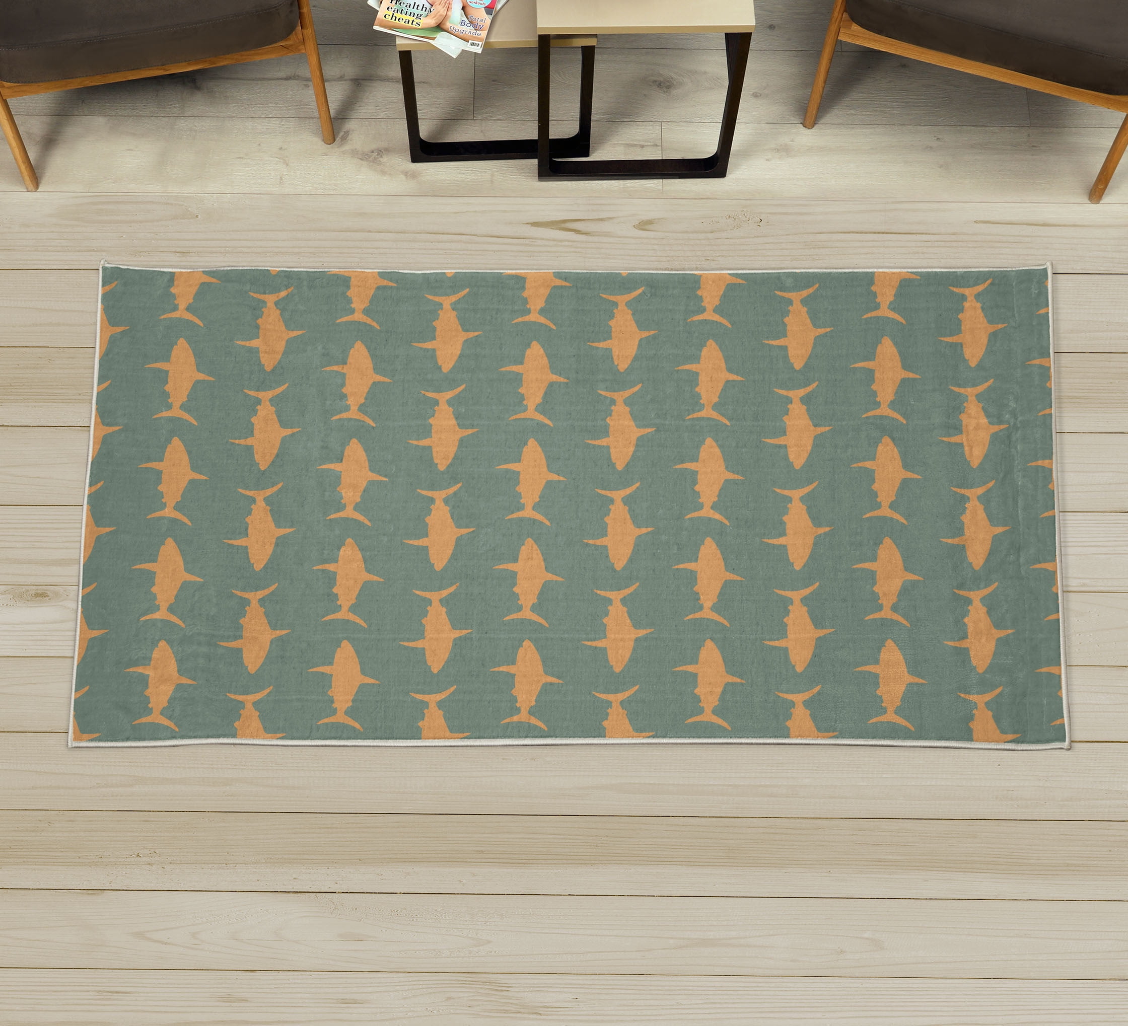 Sea Animals Decorative Rug, Sharks Swimming Horizontal Silhouettes ...