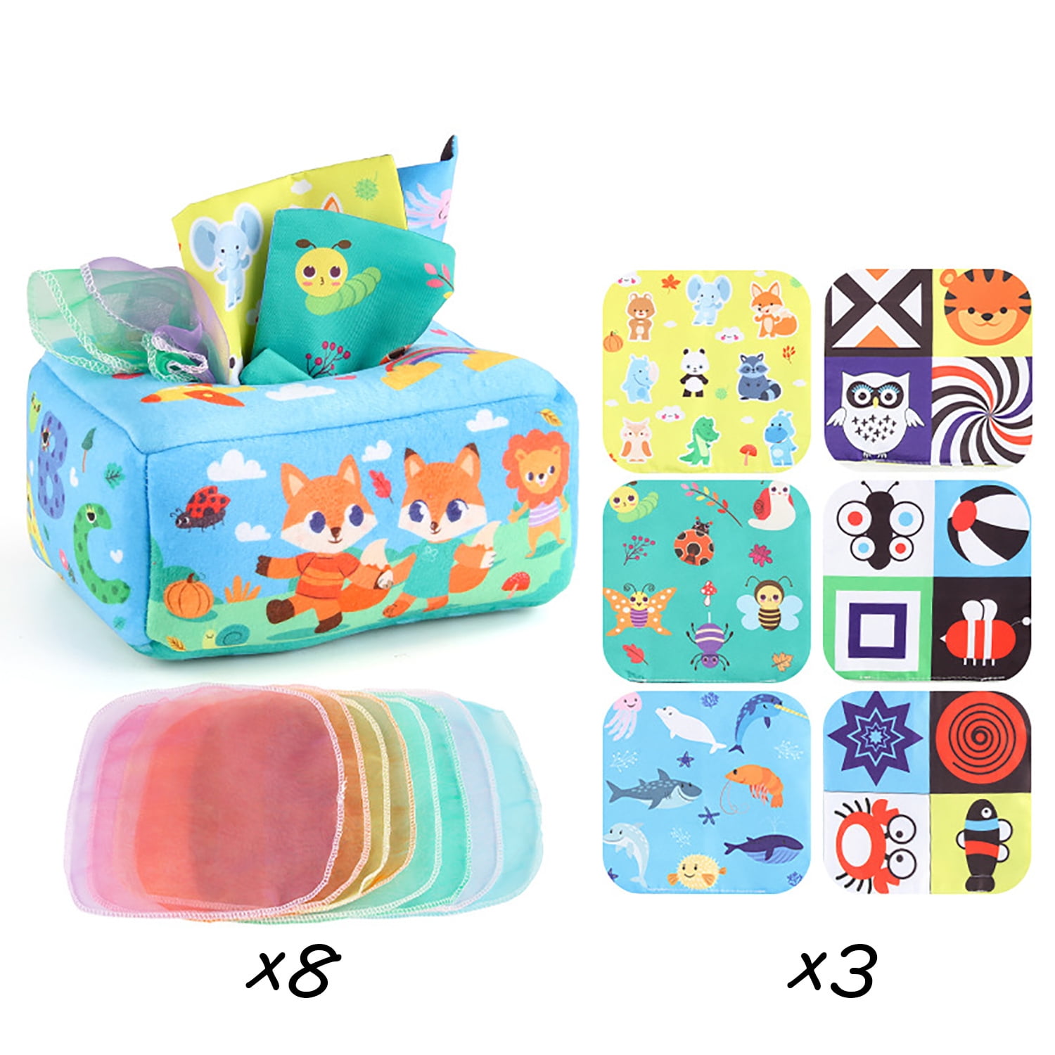 Enkey Soft Stuffed High Contrast Crinkle Montessori Square Sensory Toys ...