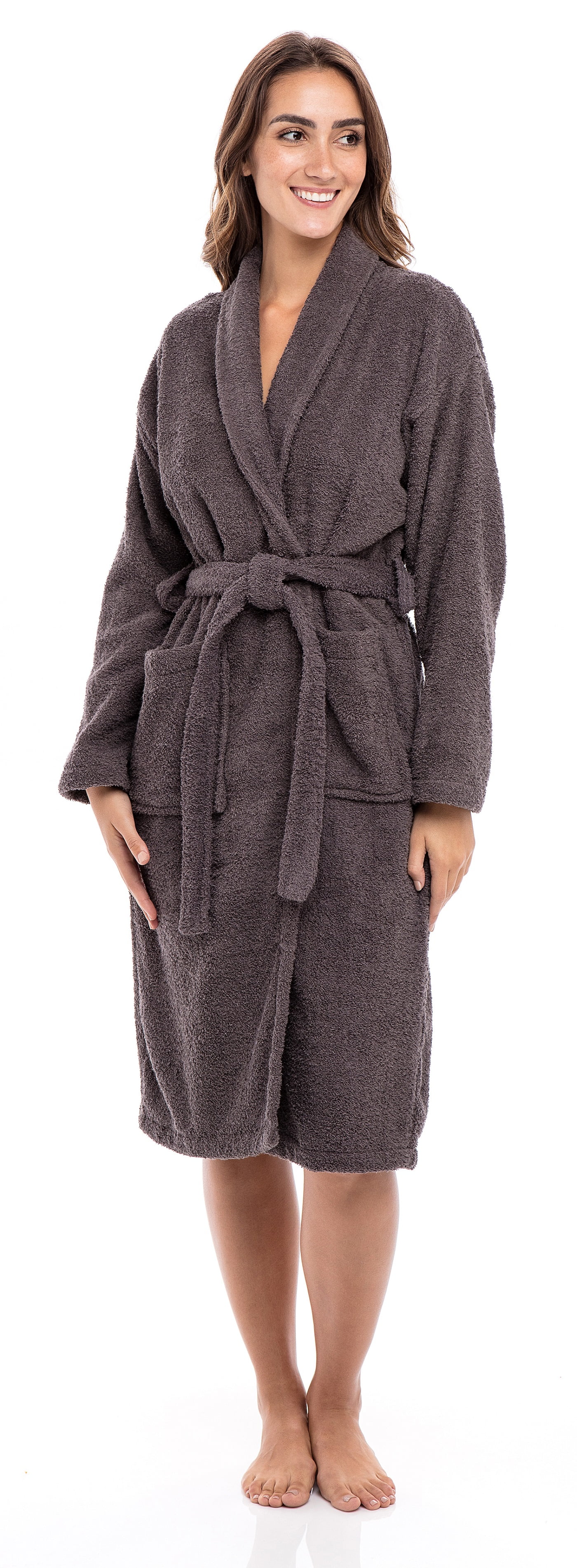 Skylinewears Woman Cotton Bathrobe Terry Cloth Knee Length Spa Bathrobe ...