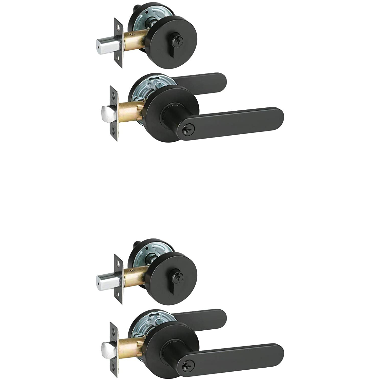 Salmon Deadbolt with Keyed Door Levers Handle Lock Set Matte Black ...