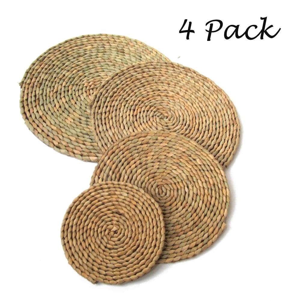Round Woven Placemats Set of 4,Natural Water Hyacinth Weave Placemat ...