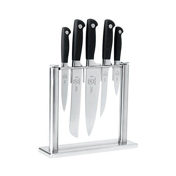 Mercer Culinary Genesis 6-Piece Forged Knife Block Set, Tempered Glass ...