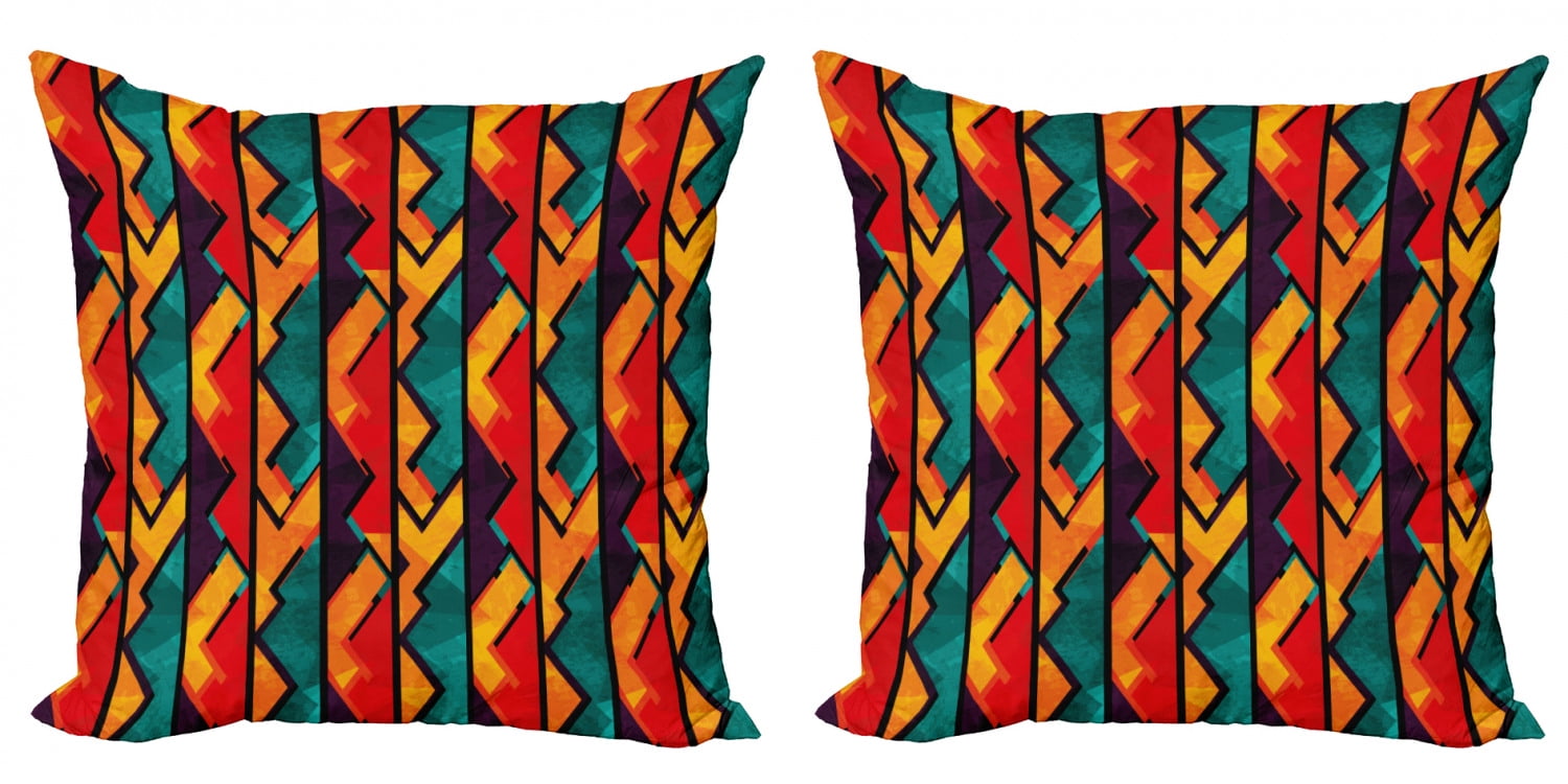 Ambesonne Grunge Throw Pillow Cover 2 Pack, Mosaic Style Zigzag Lines ...