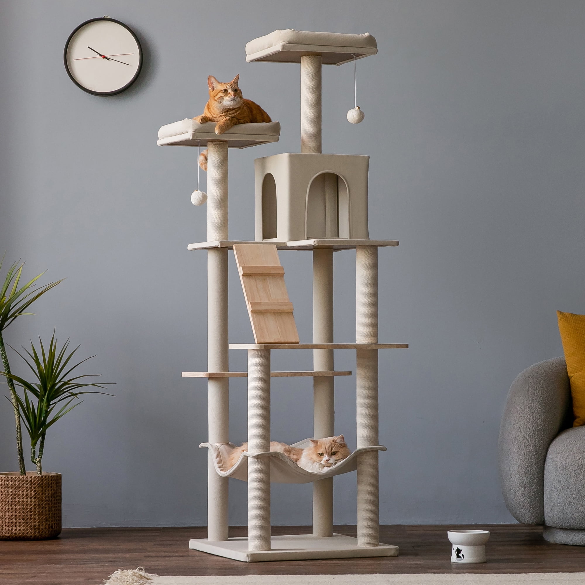 MWPO 69-in Wood Cat Tree Modern Cat Tower with Condo, Hammock and ...