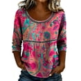 Womens Tshirt Crewneck 3/4 Sleeve Vintage Floral Hollow Boho Blouse ...