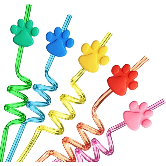 24 Paw Birthday Party Supplies Paw Print Drinking Straws with 2 PCS ...
