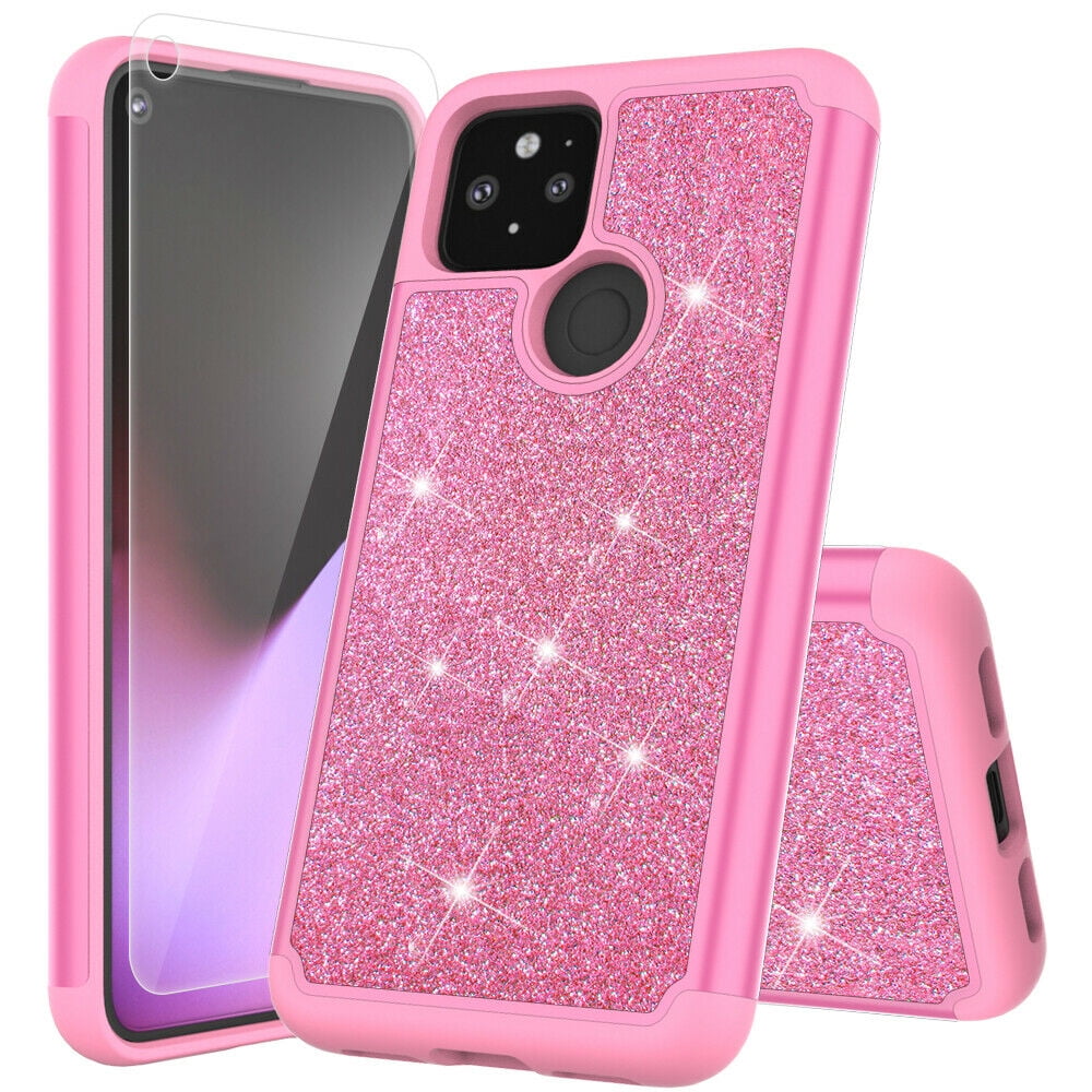 for Google Pixel 5 with Temper Glass Phone Case Glitter Shock proof ...