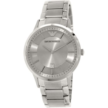 Emporio Armani Men's 43mm White Calfskin Band Steel Case Quartz Silver ...