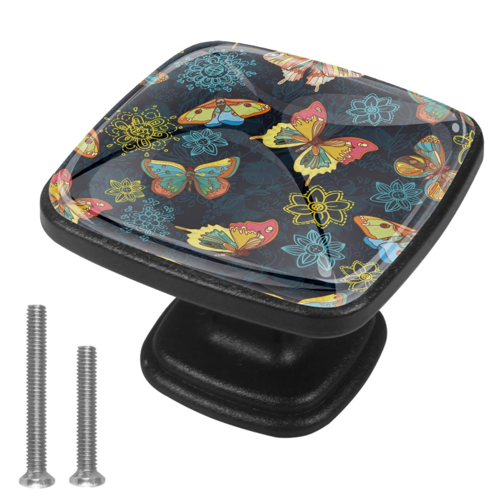 4 Pcs Cabinet Handle Drawer Pulls Butterflies and Flowers Knobs with ...
