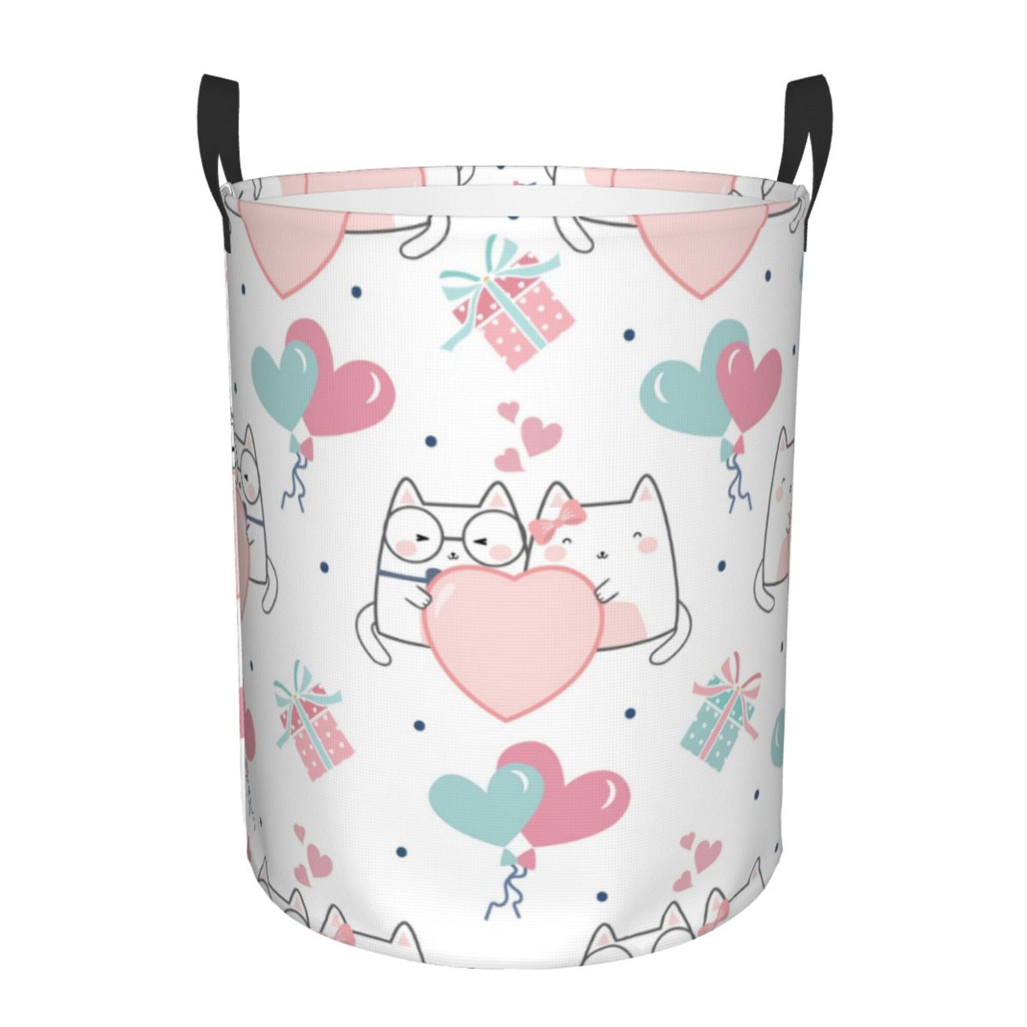 TEQUAN Waterproof Laundry Hampers, Cartoon Cats Hearts Pattern Clothes ...