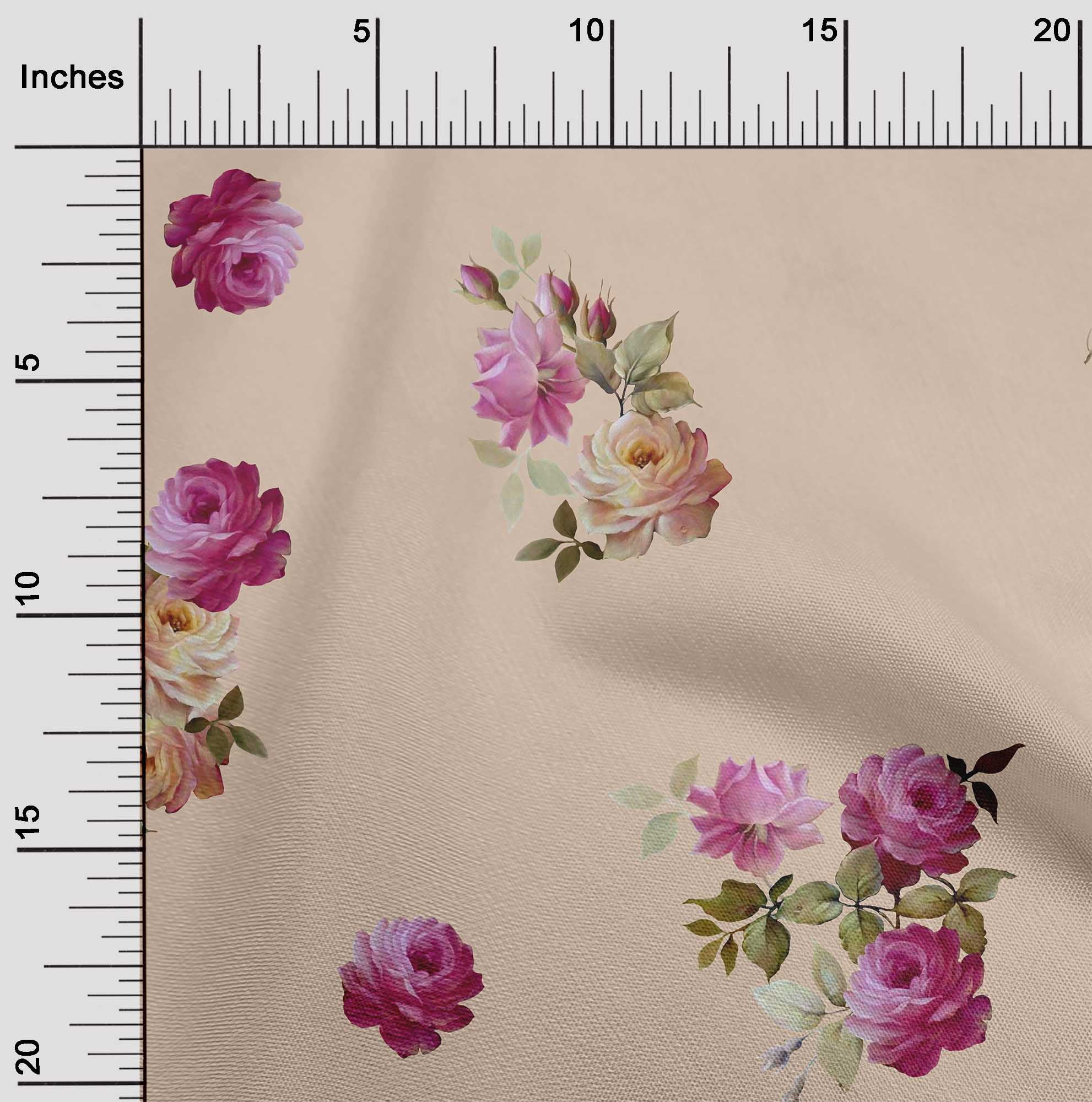 oneOone Silk Tabby Fabric Leaves|Pink & Peach Flower Watercolor Print ...
