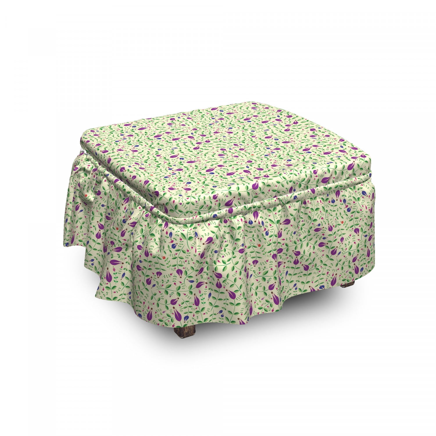 Floral Ottoman Cover, Tulip Garden and Leaves Art, 2 Piece Slipcover ...