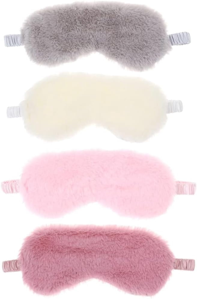 SHIQI-4 Pieces Plush Sleep Masks Soft Eye Cover, Furry Sleeping ...