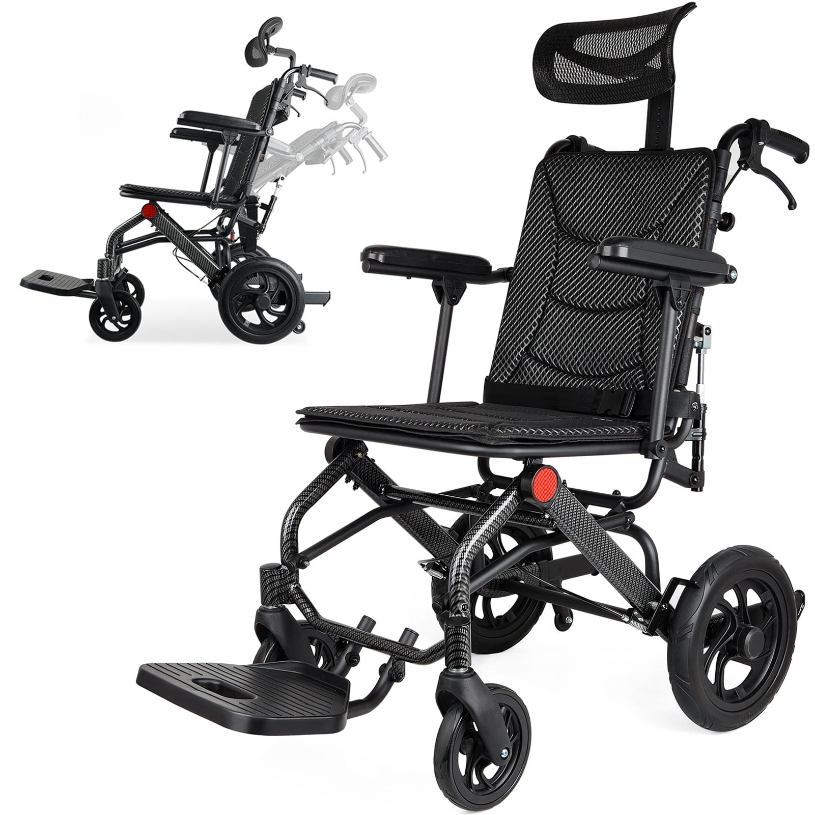 Reclining Wheelchair for Adults, Lightweight Transport Wheelchairs with ...