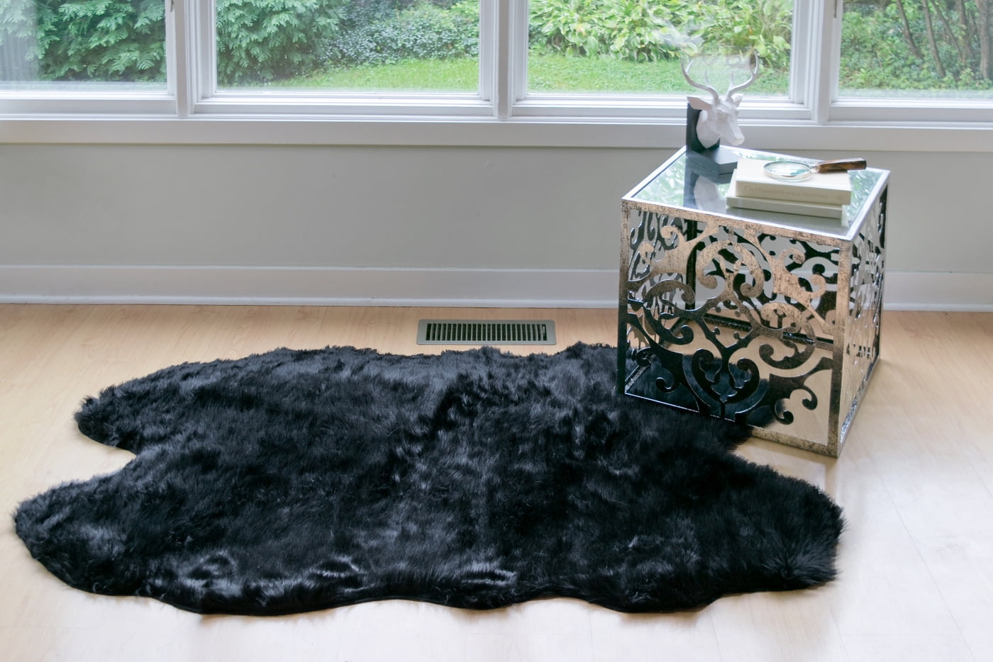 Aimi Faux Sheepskin Fur Area Rug Runner Animal-hide Shape Black 5x3 ...