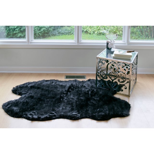 Aimi Faux Sheepskin Fur Area Rug Runner Animal-hide Shape Black 5x3 ...