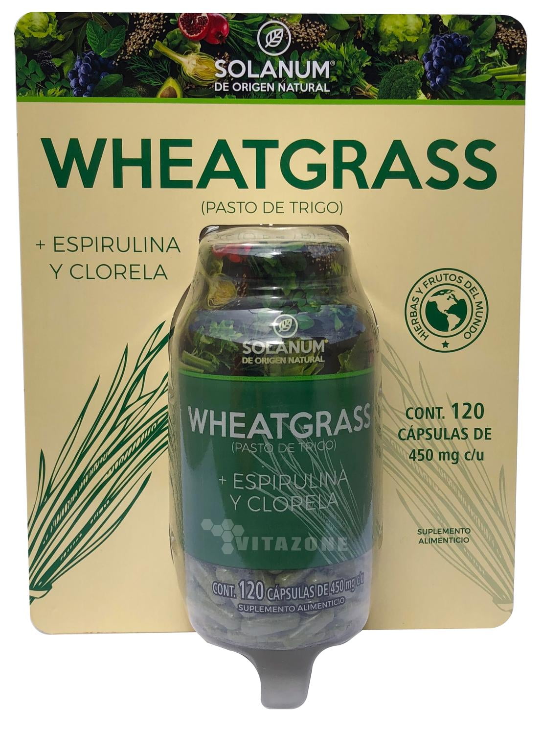 Wheatgrass 120 cáps de 450 mg Solanum Solanum SOLWHEATGRASS | Walmart ...