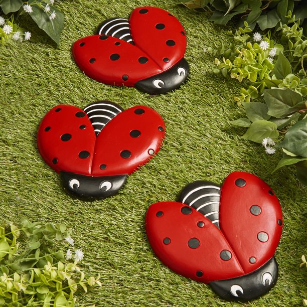 Ladybug Stepping Stones for Gardens and Outdoor Flower Beds - Set of 3 ...